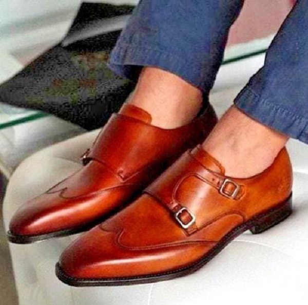 Men's Handmade Genuine Tan Leather Double Monk Strap Oxford Formal ...