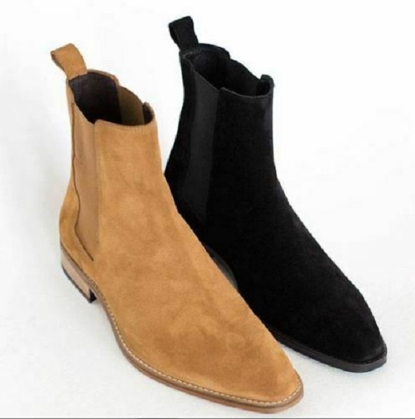 Handmade Men's Tan Color Suede Chelsea Boots, Men Black Chelsea Ankle ...