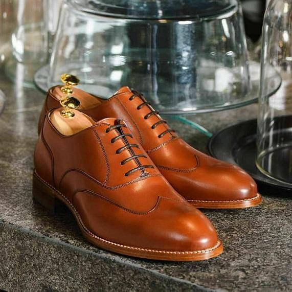 Handmade Men’s Tan Color Leather Shoes, Men Wingtip Dress Formal Lace ...